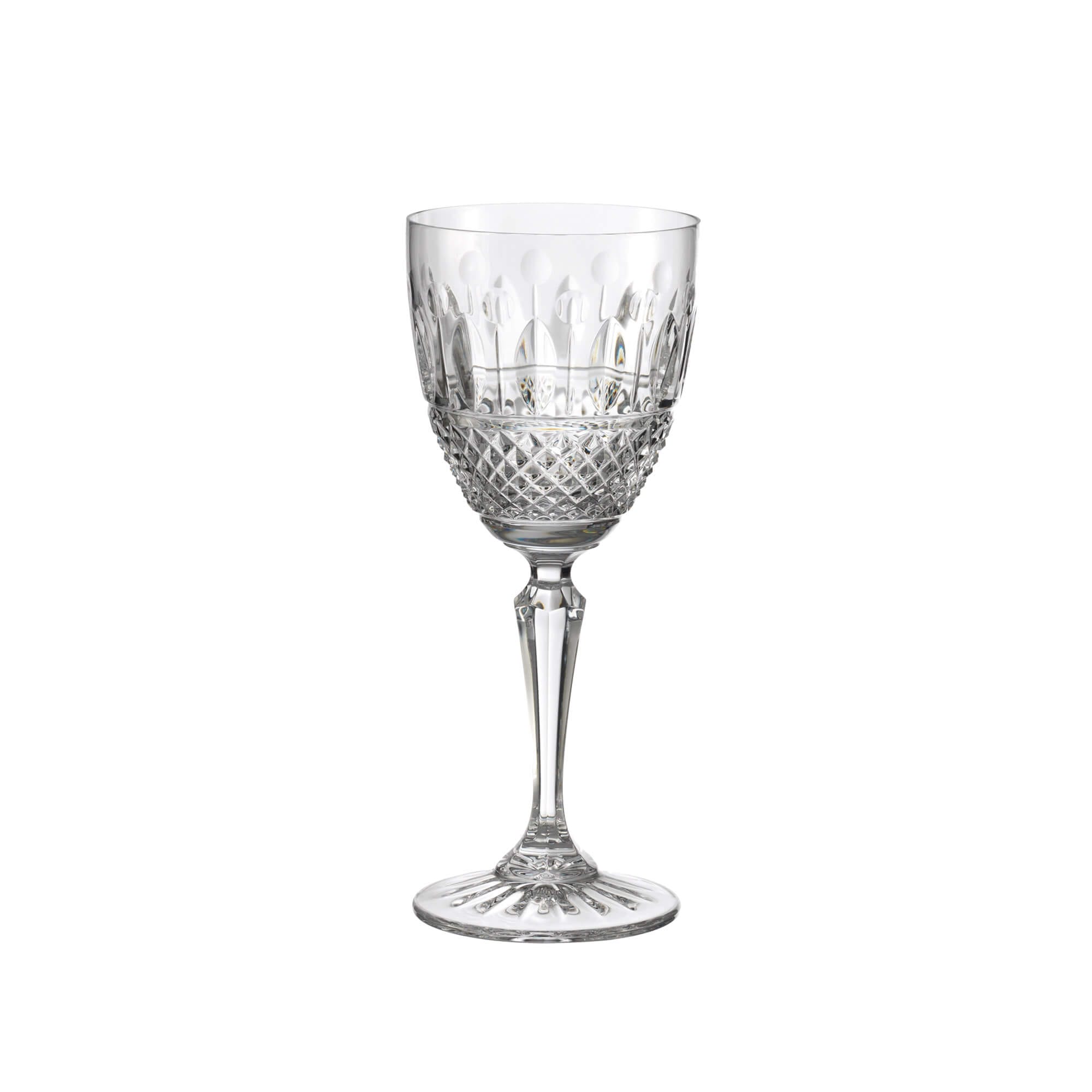 Crystal Water Goblet with Diamonds and Leaves - Ugo Poggi